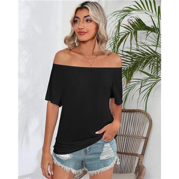 Tops | 2 Pack Womens Off The Shoulder Tops Short Bat Wing Sleeve Off ...